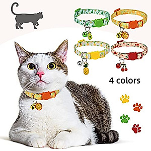 CooShou 4Pcs Breakaway Cat Collars with Bells Kitten Collar Breakaway Friut Plaid Collar with Pineapple, Cherry, Lemon, Avocado Adjustable Collars for Female Girl Cats Male Boy Cats