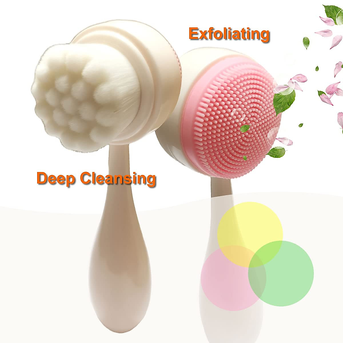 Double Side Brush with Soft Bristles for Skin Care, Silicone Brush for Massaging(White)