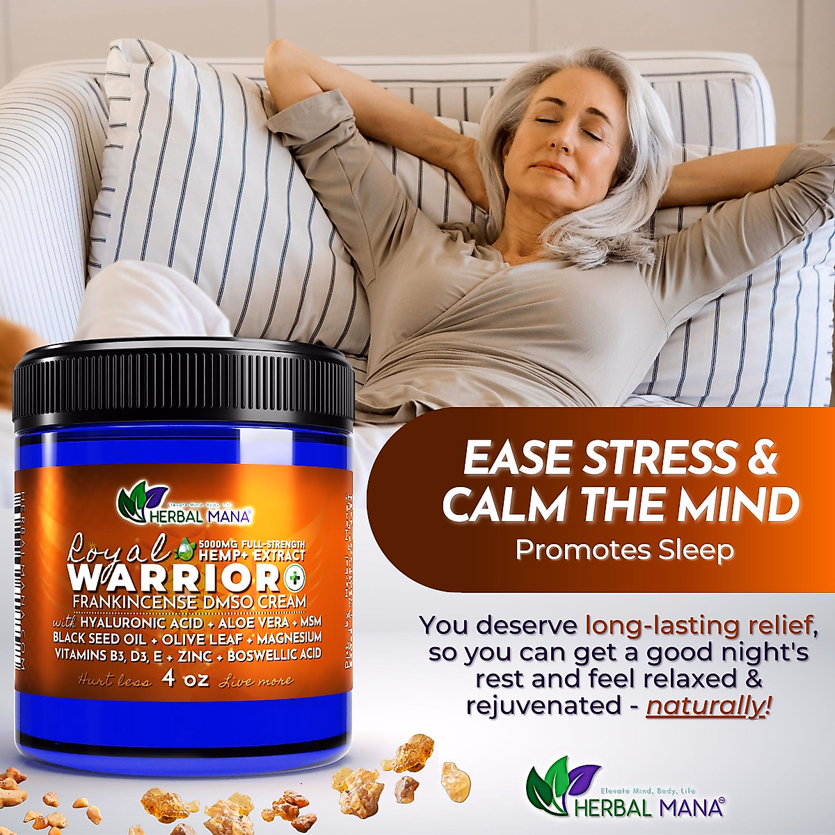 Herbal Mana Royal Warrior with 5000mg Hemp Lotion - 99.9% Pure DMSO Cream, Magnesium & Frankincense Essential Oil - Organic MSM Muscle & Foot Relaxer, Skin Vitality, Nerve & Neck Relief Massage Cream