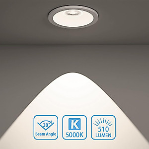 Geminilite GU10 LED Light Bulb 5000K Daylight White Spot Light 7W (50W Equivalent) Replacement 510LM Ceiling recessed Lighting, No Dimmable 38° Spotlight for Kitchen, Range Hood, 6 Pack