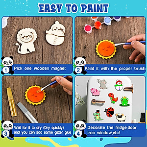 JOAOYO 40 Wooden Magnets DIY Wooden Art Painting Craft Kit for Kids Paint Your Own Wooden Magnets Arts and Crafts Supplies Party Favors for Kids Boys Girls Ages 4 5 6 7 8 9 10 11 12