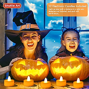 Shuttle Art 35 PCS Halloween Pumpkin Carving Kit, 11 PCS Professional Stainless Steel Pumpkin Carving Tools with 10 Stencils and 12 Electronic Candles, Safe, Fun and Durable for Kids Adults Carving