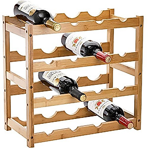 TOPZEA 16-Bottle Bamboo Wine Rack Countertop, 4 Tier Wine Bottle Storage Holder Stand Stackable Wine Display Shelf for Pantry, Kitchen, Bar, Dinning Room, Cabinet