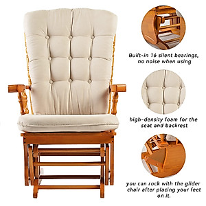 Dvasovio Rustic Glider Chair for Nursery with Ottoman, Resistant Rubber Wood Nursery Glider and Ottoman Sets for Relaxing, Rocking Chair for Living Room Bedroom