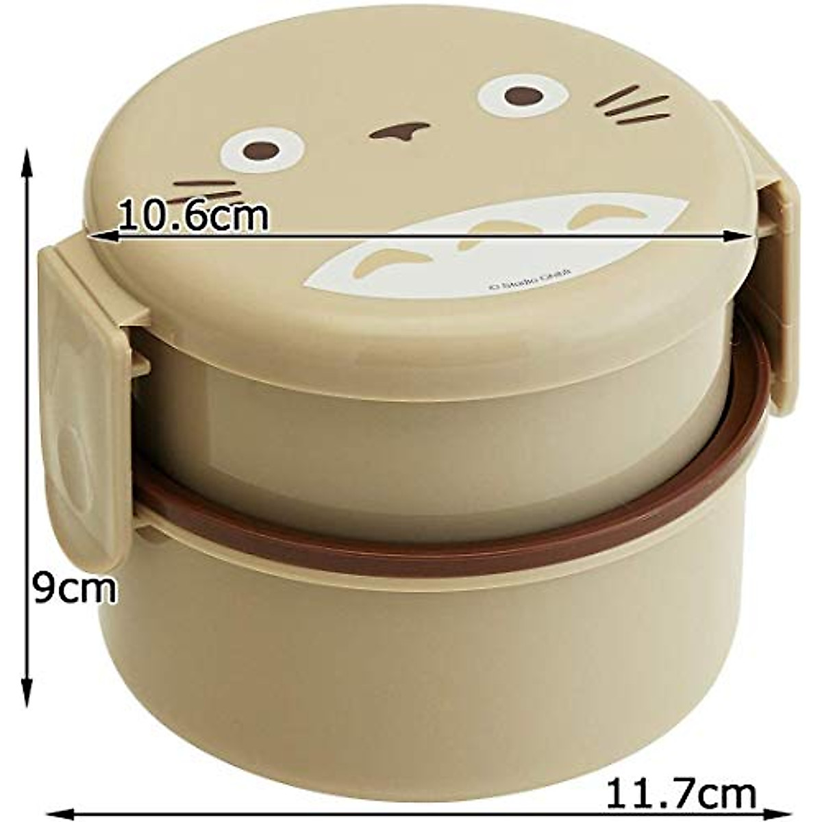 Skater My Neighbor Totoro 2 Tier Round Bento Lunch Box with Folk (17oz) - Authentic Japanese Design - Microwave Safe - Brown