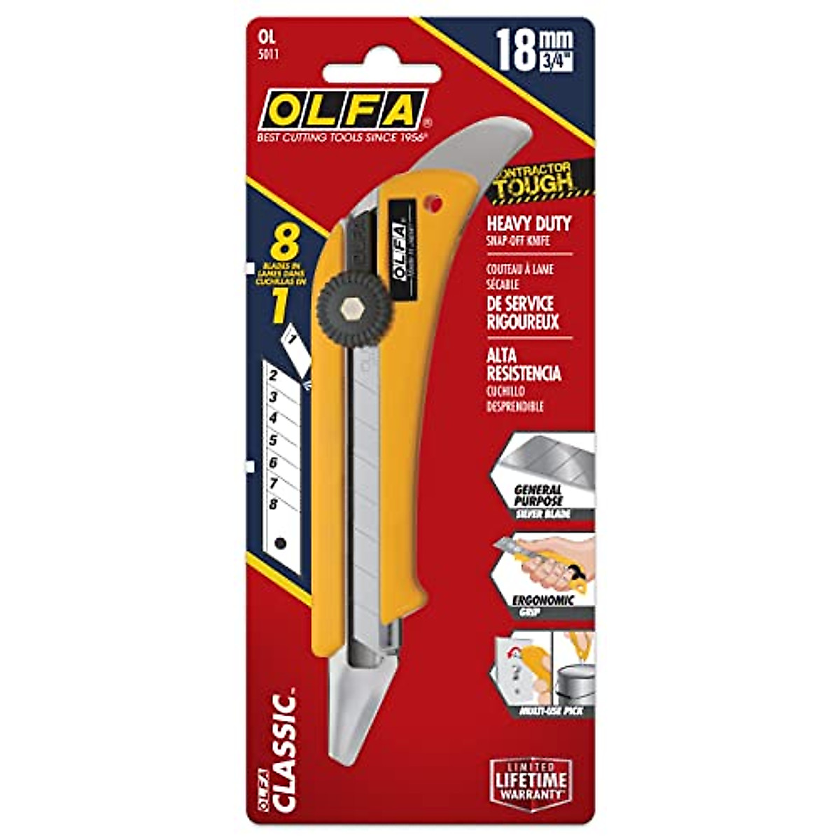 OLFA 18mm Extended Depth Utility Knife (OL) - Multi-Purpose Carpet and Thick Materials Knife w/ Extra Blade Exposure, Carpet Tuck Tool, Custom Cutting Depth & Snap-Off Blade, Replacement Blades: Any OLFA 18mm Blade
