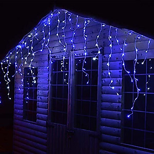 Blissun 360 LED Iciclelights, 29.5FT 8 Modes Curtain Fairy Lights with 60 Drops, Christmas Outdoor String Lights for Wedding Halloween Thanksgiving Party Home Garden Indoor Decorations, Blue
