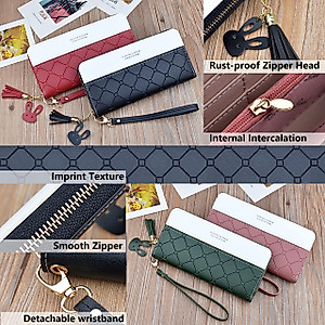 LCLWIN RFID Wallets for Women PU Leather Multi Credit Card Large Capacity Zip Around Clutch Travel Purse, 3.8 women's Day gifts…, Pink