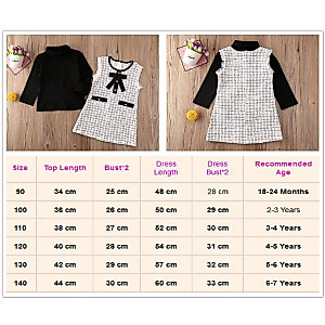 LXXIASHI Toddler Baby Girl Long sleeve Turtleneck T-shirts + Elegant Plaids Dress Coat Formal Party Outfits (Black Turtleneck + Plaid Dress Coat, 4-5 Years)