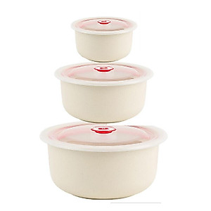 UNTAECFIS Wheat Straw Crisper Box with Lid Dry Food Vegetables and Fruits Sealed Storage Box Portable Plastic Crisper Bowl Set, Beige