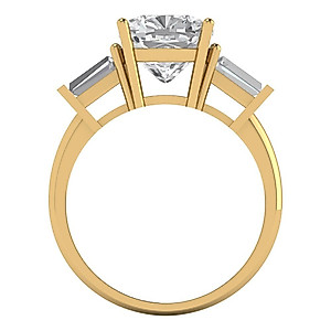 Clara Pucci 3.44ct Cushion cut 3 stone Solitaire Moissanite Designer Wedding Bridal art deco Anniversary Ring 14k Yellow Gold 3.50