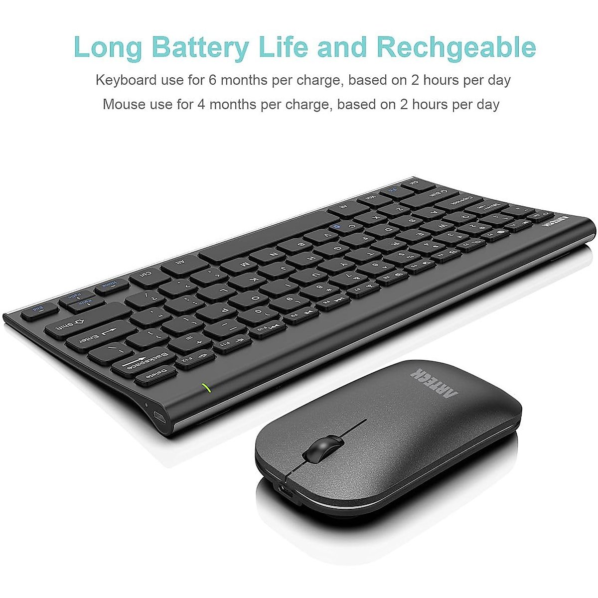 Arteck Bluetooth Keyboard and Mouse Combo Ultra Compact Slim Stainless Full Size Keyboard and Ergonomic Mice for Computer/Desktop/PC/Laptop/Surface and Windows 10/8/7 Built in Rechargeable Battery