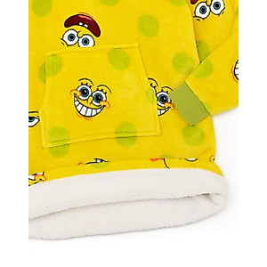 SpongeBob SquarePants Kids Wearable Hooded Blanket | Boys & Girls Yellow All Over Print Fleece Hoodie | Cozy Loungewear