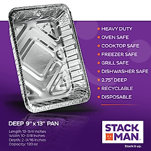 Aluminum Pans with Lids 9x13 Disposable Foil Pans [25-Sets] Heavy-Duty Baking Pans, Half-Size Deep Steam Table Pans with Foil Covers- Tin Foil Pans for Cooking, Baking, Heating, Storing, Food Prepping