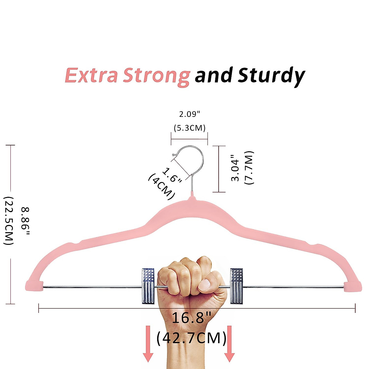 ManGotree Trouser Hangers with Movable Clips, Non-Slip Velvet Clothes Hangers, Space-Saving Skirt Hangers for Shirts, Pants, Dresses, Skirts, Coats (18 Pack, Pink)