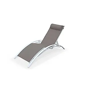 Kozyard KozyLounge Elegant Patio Reclining Adjustable Chaise Lounge Aluminum and Textilene Sunbathing Chair for All Weather with headrest (2 Pack), KD,Very Light, (Taupe)