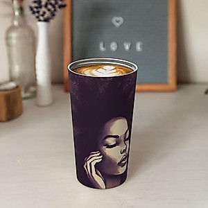 GTKSYNVE Reusable Coffee Mug with Lid and Handle, African Hair Black Women Tumbler for Hot & Cold Drinks 16oz Stainless Steel Insulated Coffee Tumblers Double Wall Vacuum Thermal Cup