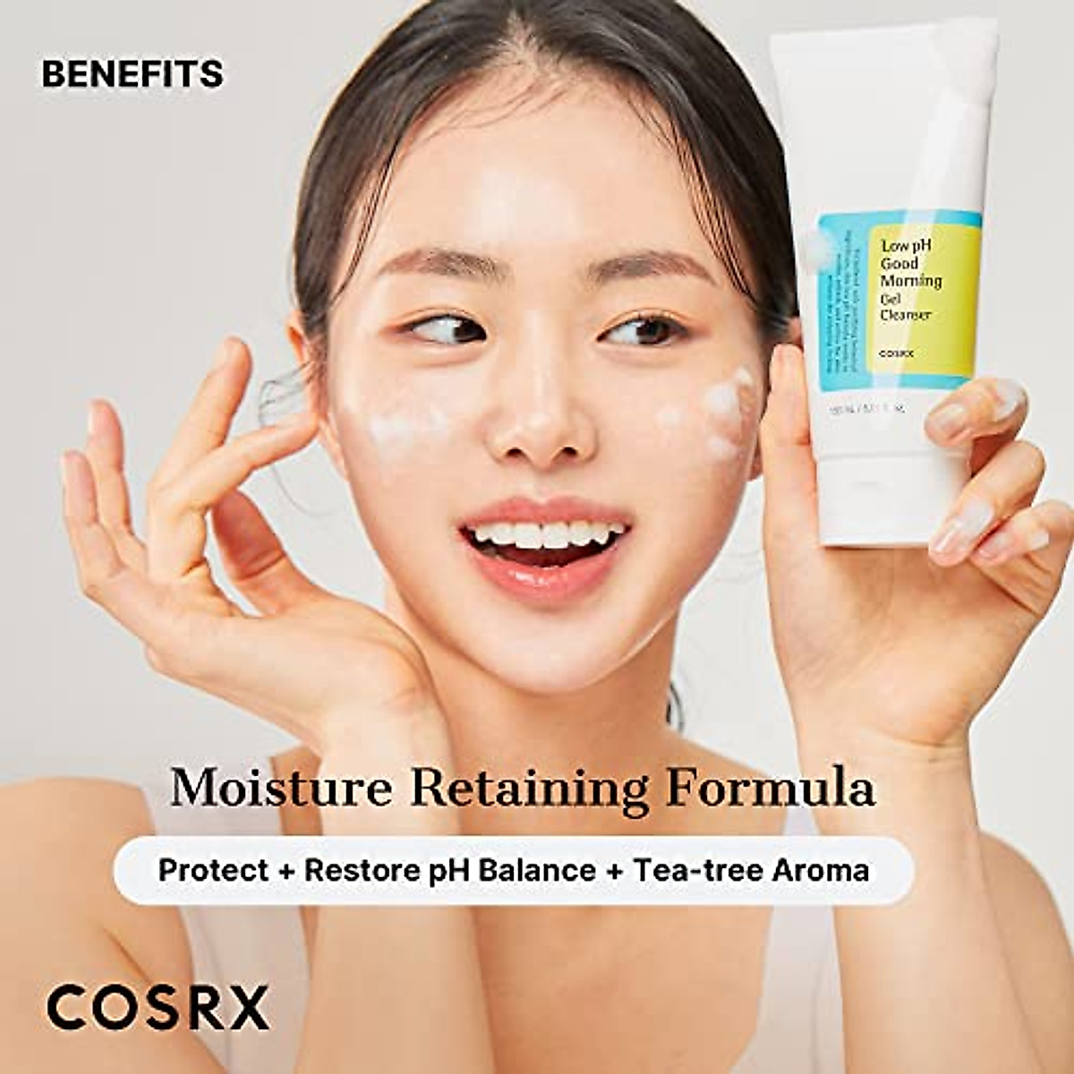 COSRX Low pH Good Morning Gel Cleanser, 5.07 fl.oz / 150ml, Daily Mild Face Cleanser for Sensitive Skin with BHA and Tea-Tree Oil, PH Balancing, Anti Breakouts, No Parabens, No Sulfates, Korean Skincare