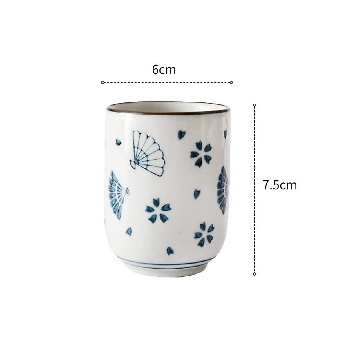 Caalio Japanese Retro Porcelain Tea Cups, for Matcha Coffee Hot Green Tea, Chinese Tea, Mino ware, Compact Cup, Diameter 2.3 inches x height 2.9 inches, 5fl oz/150ml - Folding Fan