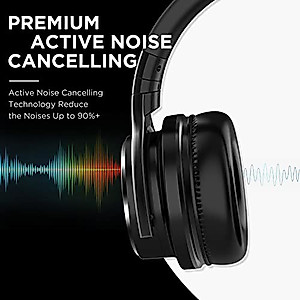 Earpsy E7 Pro Active Noise Cancelling Headset Bluetooth Headphones with Built-in Microphone Wireless Headset and Light Weight-Red