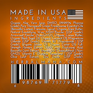 Herbal Mana Royal Warrior with 5000mg Hemp Lotion - 99.9% Pure DMSO Cream, Magnesium & Frankincense Essential Oil - Organic MSM Muscle & Foot Relaxer, Skin Vitality, Nerve & Neck Relief Massage Cream