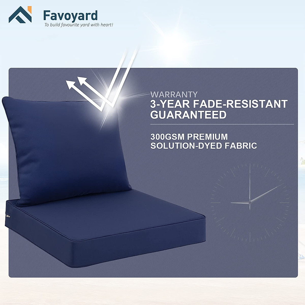 Favoyard Outdoor Seat Cushion Set 19 x 19 Inch Waterproof & Fade Resistant Patio Furniture Cushions with Removable Cover Deep Seat & Back Cushion with Handle and Adjustable Straps for Chair Sofa Couch