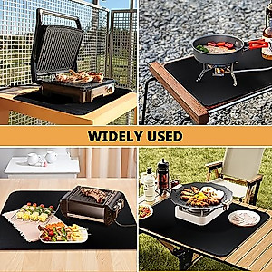 EasyAcc 24 x 31in Fireproof-Grill Mats for Outdoor Tabletop Grill to Protect Your Grill Table-Fireproof-BBQ Barbecue Mat Heat Resistant Grill Table Mat-Waterproof & Oilproof BBQ Mat-Black (0.6mm)