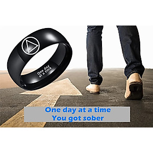 One Day At A Time Sobriety Gifts for Recovery Stainless Steel Sober Anniversary Finger Ring,Inspirational Alcoholics Anonymous Addiction Soberness Recovering Polished Plain Band for Men Women,#9