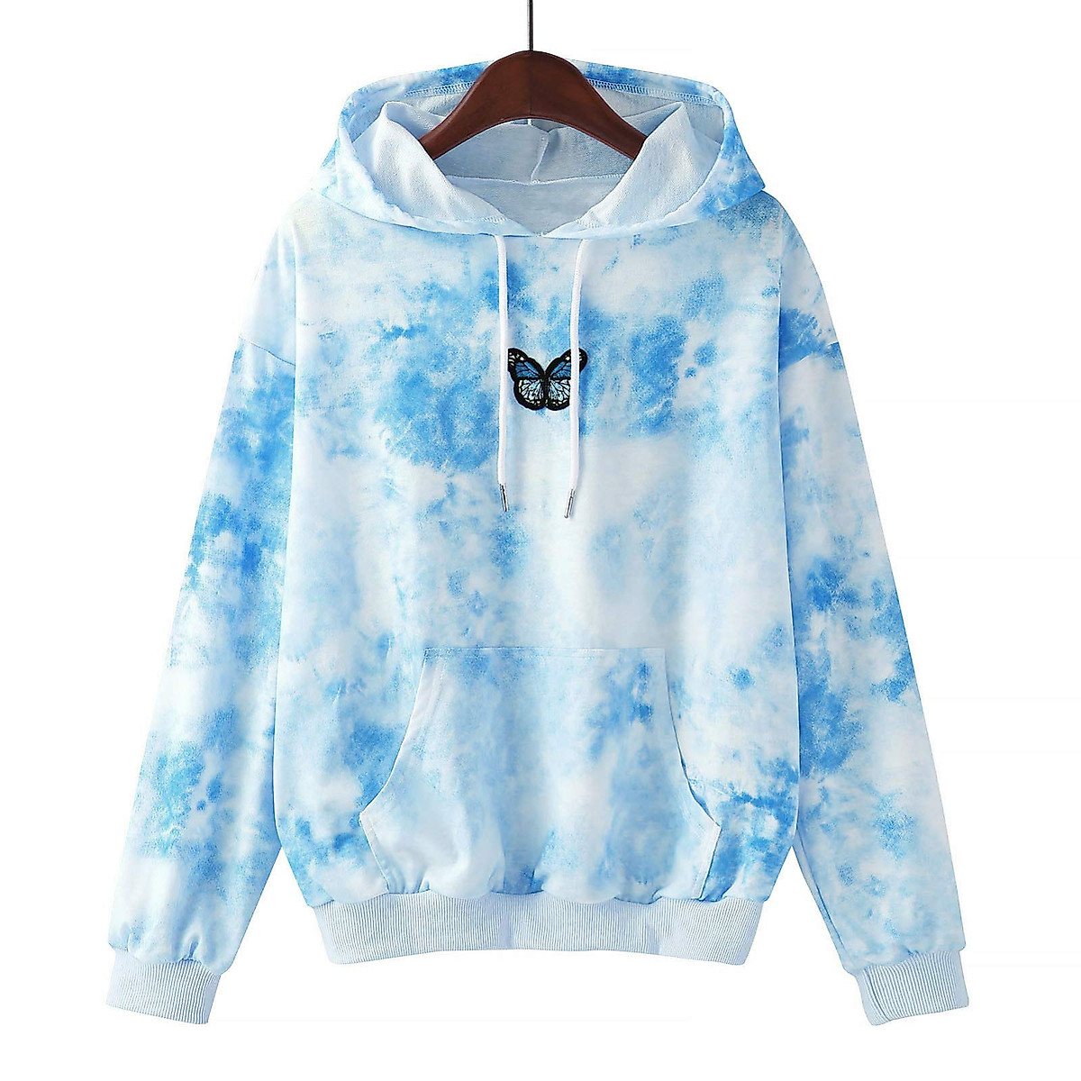 Women's Cute Hoodie Teens Girls Butterfly Print Hoody Pullover Tops Kawaii Jumper Comfy Sweatshirt with Large Front Pocket