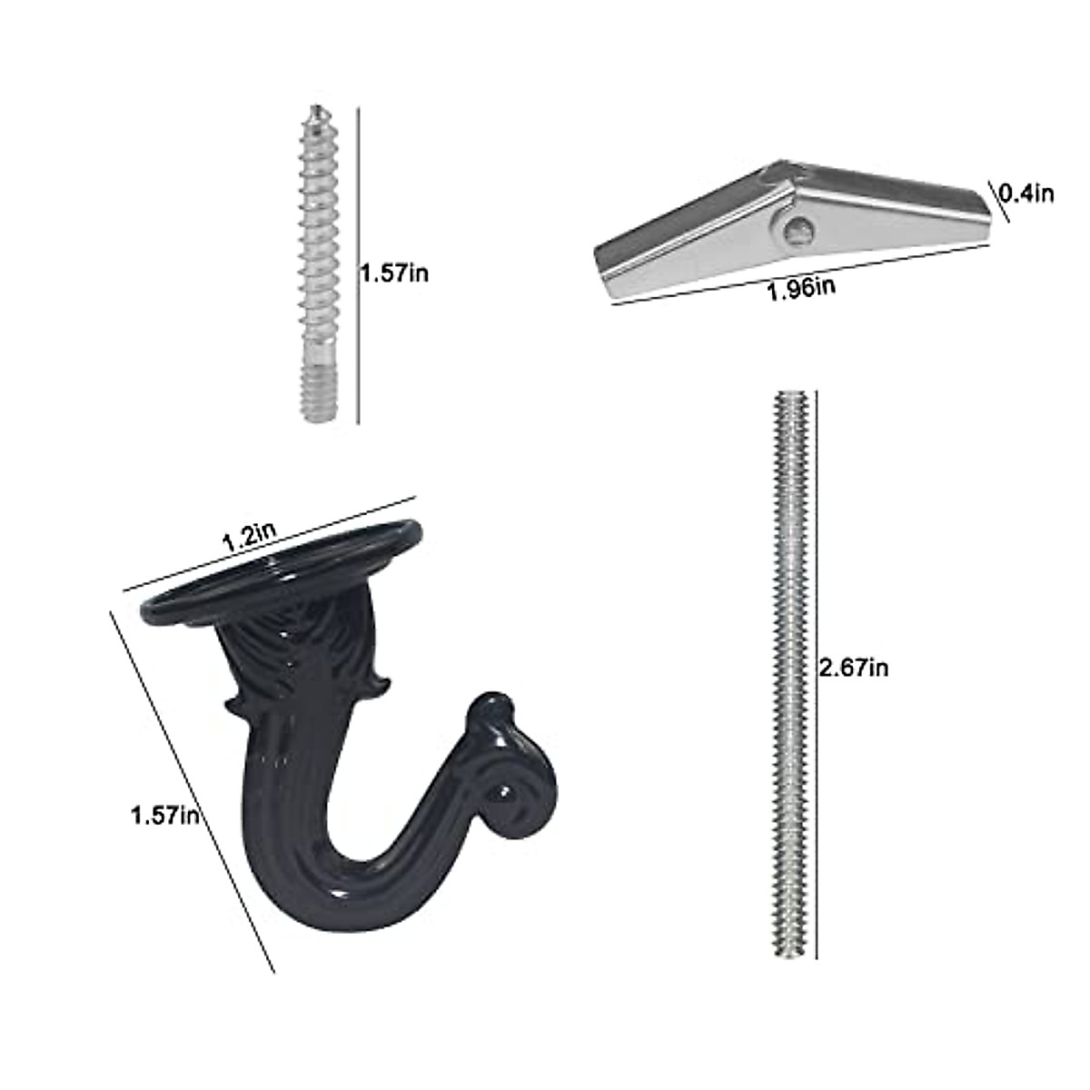 Swag Ceiling Hook 2 Sets Black Swag Ceiling Hooks Heavy Duty Swag Hooks with Hardware and Toggle Wings for Ceiling Installation Wall Fixing (2)