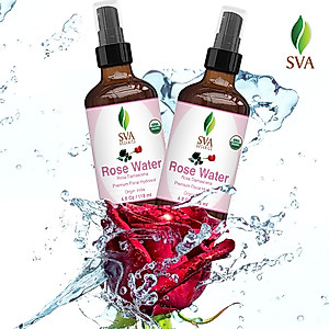 SVA Organics Rose Water 4oz (118 ml) Refreshing Rose Water Spray for Skin Care, Skin Hydration, Bath, Soaps, Haircare & Aromatherapy