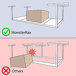MonsterRax Overhead Garage Storage Rack- 4 x 8 Ceiling Rack for Garage Shelving, Organization, & Storage, Adjustable Hanging Storage for Bikes, Equipment & Accessories (White, 18"-33", 2-Pack).