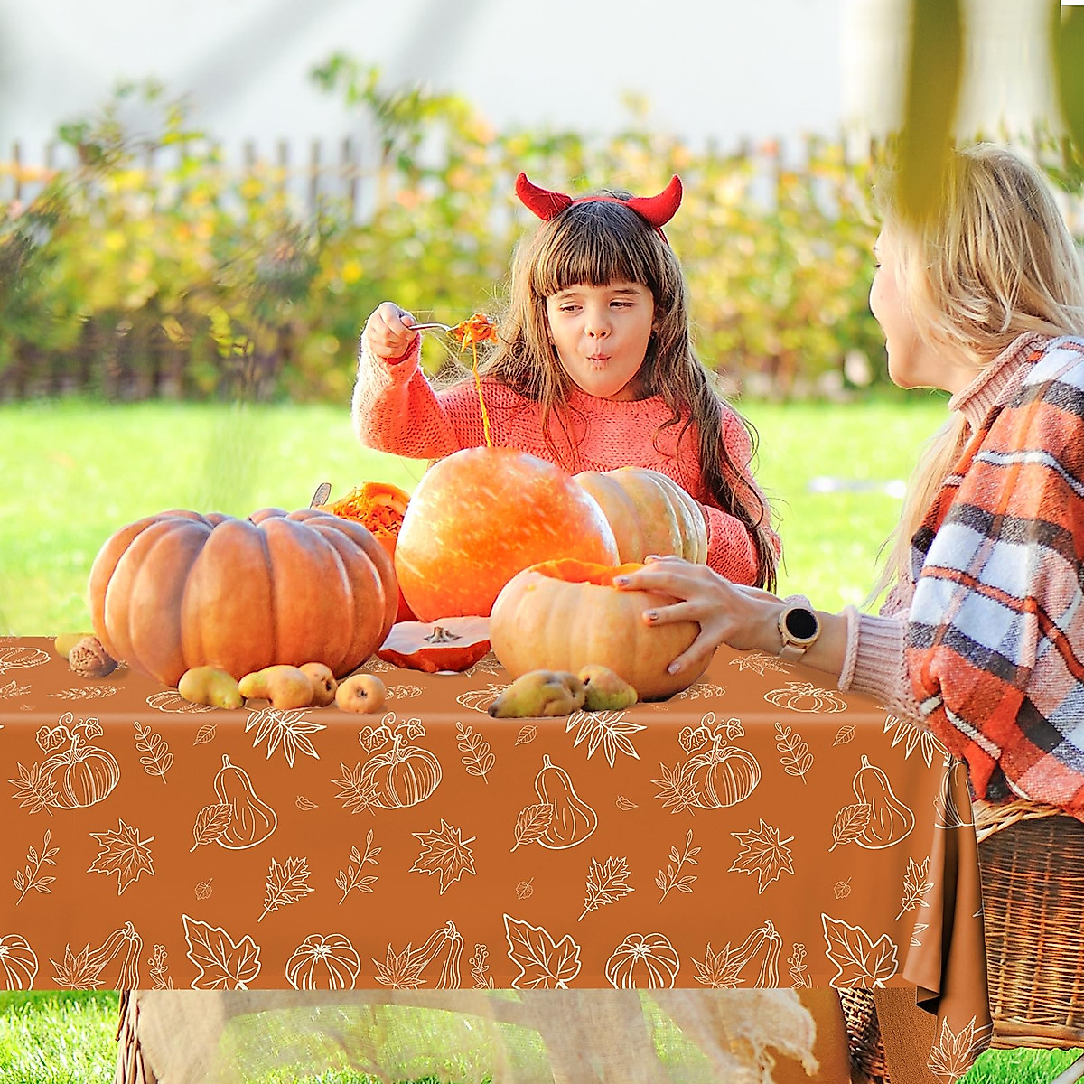 Guzbewu Fall Plastic Tablecloth,3pcs Thanksgiving Fall Pumpkin Tablecloth Waterproof Rectangle Fall Table Cover for Harvest Autumn Thanksgiving Party Decorations