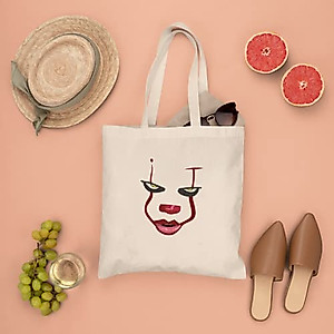 Pop Threads Clown Face Horror Scary Movie Halloween Spooky Natural 15x15 inches Large Canvas Tote Bag