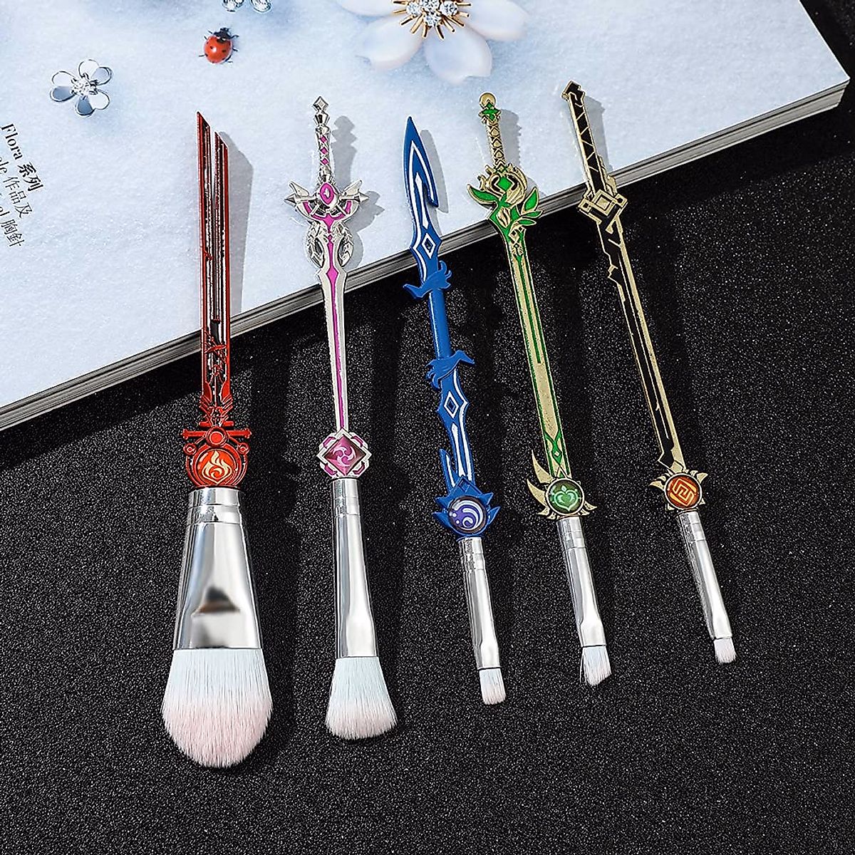 Genshin Vision Makeup Brushes Set, 5Pcs Creative Hot Game Cosmetic Brushes Set, Premium Synthetic Foundation Eyeshadow Brushes Gift for Young Girl Women Fans (Genshin 177)