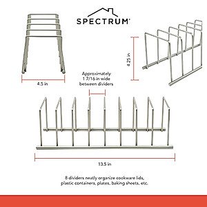 Spectrum Diversified Euro Kitchen Organizer for Plates, Cutting Boards, Bakeware Cooling Racks, Pots & Pans, Serving Trays, Reusable Containers, and Lids, Satin Nickel