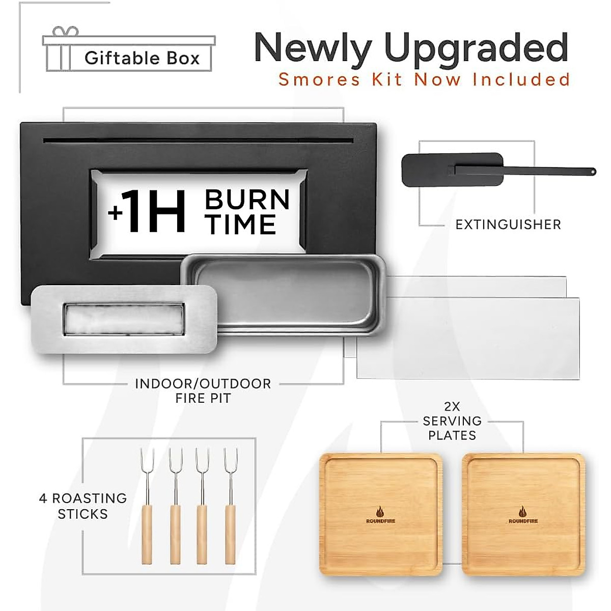 Roundfire Edge - Tabletop Fire Pit with Smores Kit - Ethanol Fire Pit, Fire Bowl, Table Top Fire Pit, Mini Personal Fireplace for Indoor & Garden - Gifts for Women Housewarming Birthday