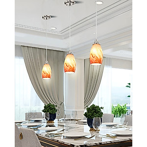 karyfine Art Glass Mini Pendant Lights Kitchen Island Marble Glass Pendant Light Shade with Brushed Nickel Finish Ceiling Hanging Lights for Kitchen Over Sink,Dining/Living Room Red Marble-1Pack