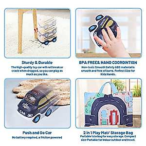 EARCASE Baby Toy Cars for 1 2 3 Year Old Boy with Play Mat Storage Bag, Push and Go Car Toddler Toy Friction Powered Cars, Best Gift Toy for 1 2 3 4 5 Year Old Boys Girls