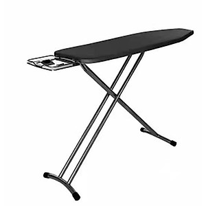 Hotel Ironing Board with All Cotton Cloth Stain-Resistant Anti-Scald Thickening Stable Freely Adjustable Anti-Ironing Cloth T Leg, Black Gray (Large, Black)
