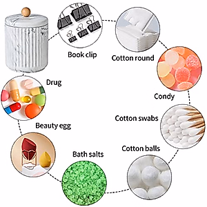 Redelaenor Marble Small Bathroom Jar Set ，Ceramic Cotton Swabs Holder with Lid and Dresser Organizer Set Tray for Storage and Organizing in Bathroom, Dresser, Kitchen, Office