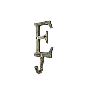 Handcrafted Nautical Decor Rustic Gold Cast Iron Letter E Alphabet Wall Hook 6"
