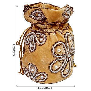 Purpledip Potli Bag (Drawstring Purse): Gold Thread Sequin Embroidery
