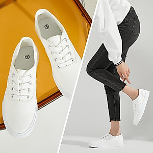 ZGR Women's Canvas White Shoes Classic Fashion Low Cut Sneakers(Canvas White.US8)