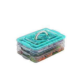 TIAN CHEN Refrigerator Organizer Bin, Plastic Food Storage Containers with Lid, 3-Layer, BPA free, Stackable Food Organizer Keeper for Snack, Vegetables, Meat, Fish, Bacon(green)