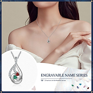 GLAMCARAT Personalized sterling silver necklace 2 child names engraved mothers jewelry with birthstones customized pendant for her (2 stones&names)