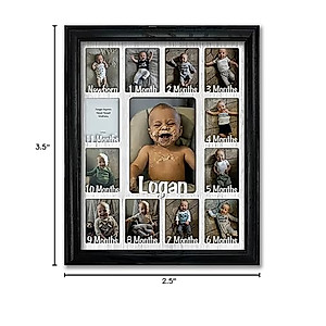 Northland My First Year Photo Frame | Personalized - Add Any Name | 12 Month Picture Frame for Babys First Year | Twelve 2.5" x 3.5" Newborn Photos and 5" x 7" | Milestone | Black Frame White Mat