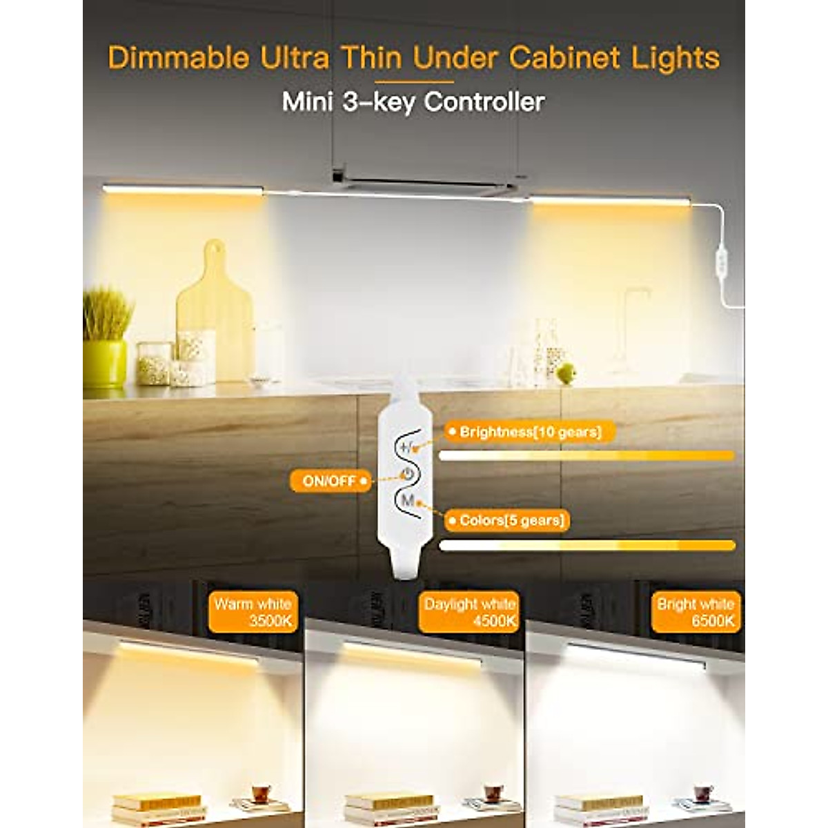 Daymeet Under Cabinet Lighting, 12 Inch Ultra Thin Dimmable Under Cabinet Lights Plug in, Multi-Color Super Bright LED Under Counter Lights Indoor Night Lights Bar for Kitchen, Shelf, Closet (2 Pack)