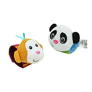 asUwish 4Pcs Baby Soft Rattle，Cute Soft Baby Socks Toys，Wrist Chew Toy，Baby Socks Toys Wrist Rattle and Foot Finder for Newborn Boy or Girl (Monkey and Panda)
