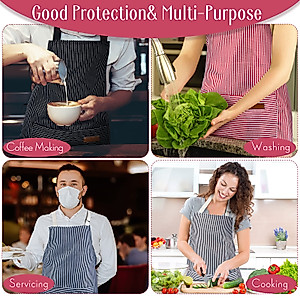 Handepo 12 Pcs Cooking Kitchen Aprons Unisex Soft Chef Kitchen Aprons with Pockets Cotton Polyester Blend Adjustable Bib Aprons for Women Men, Crafting Bbq, Black, Blue, Pink, Grey Stripes